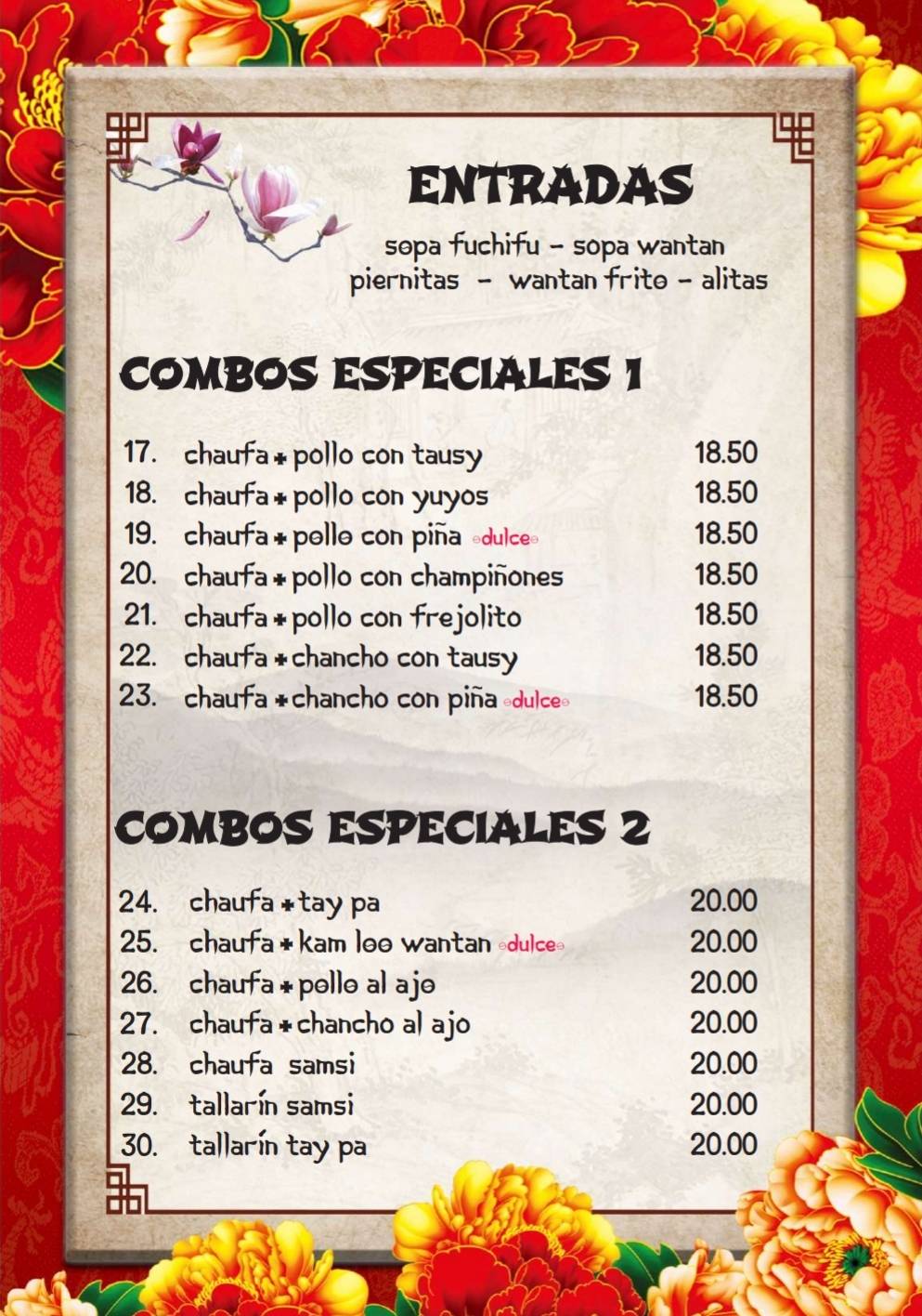 Carta del restaurante Chifa Mey Chan, Peru