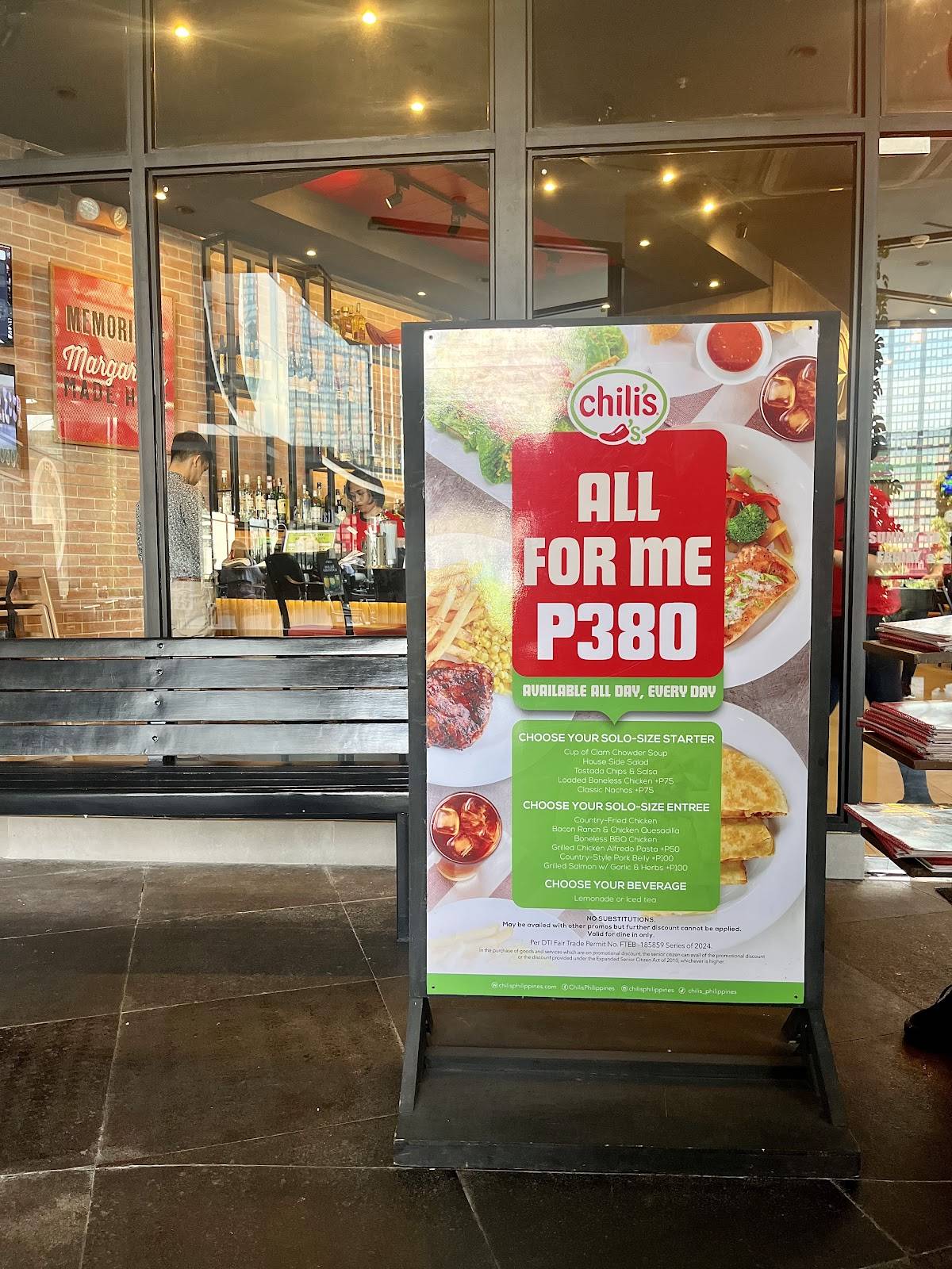Menu at Chili's Uptown Mall, BGC restaurant, Taguig