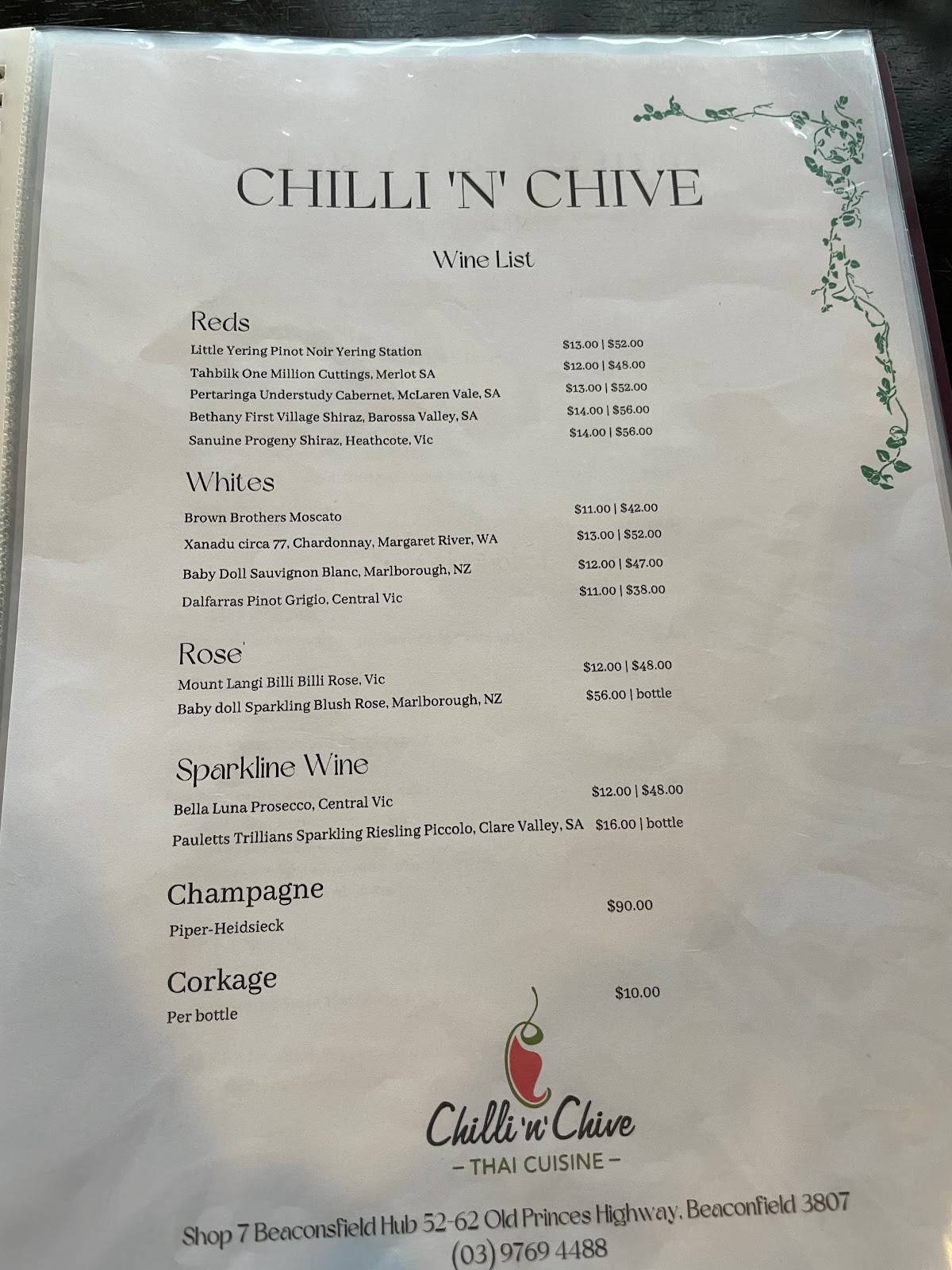 Menu at Chilli n Chive Thai Restaurant & Tapas, Beaconsfield