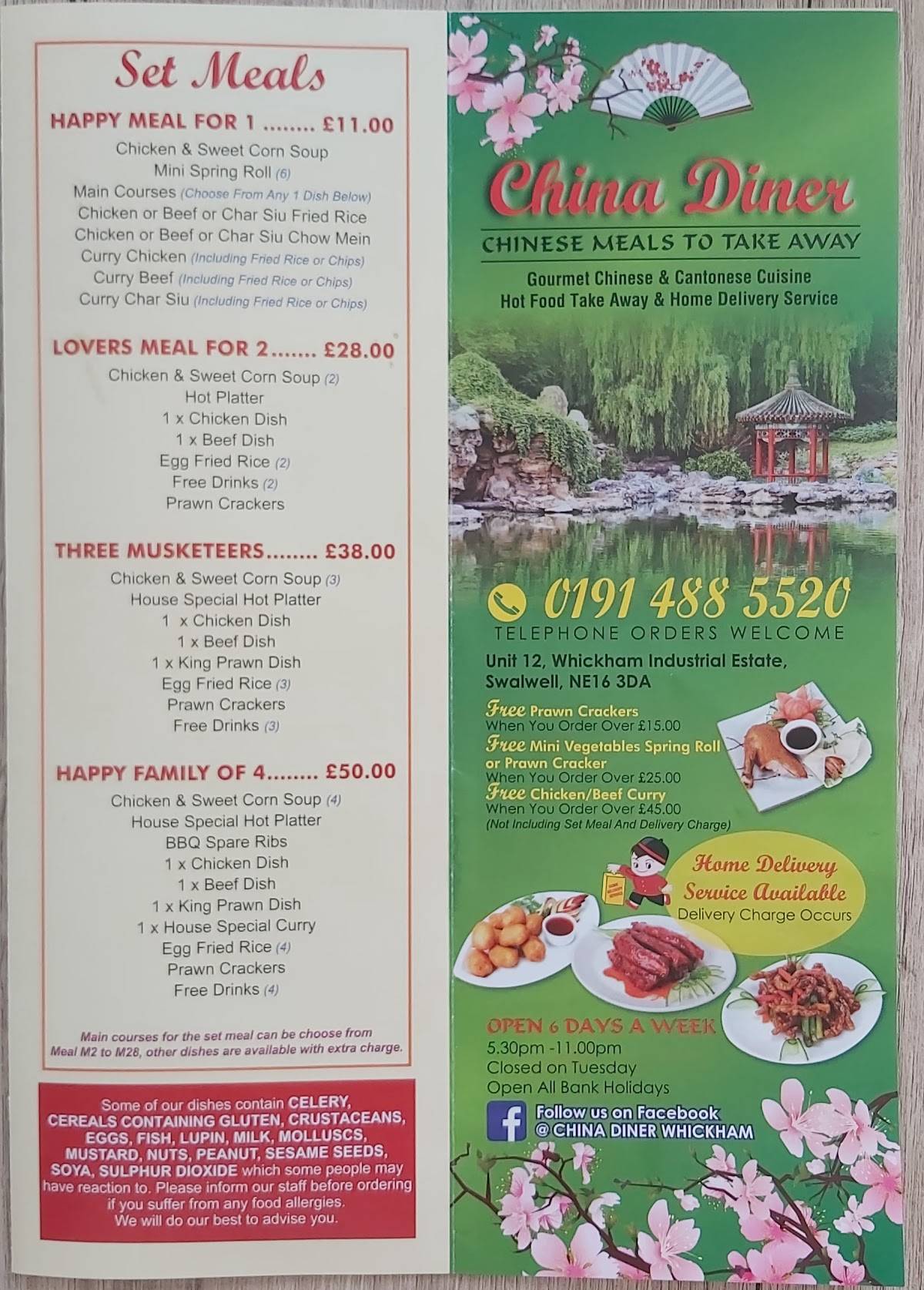 Menu at China Diner fast food, Newcastle upon Tyne