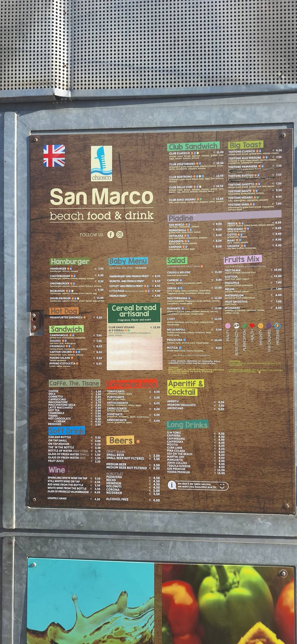 Menu da Chiosco San Marco pub & bar, Lido di Jesolo, Via Andrea Bafile ...