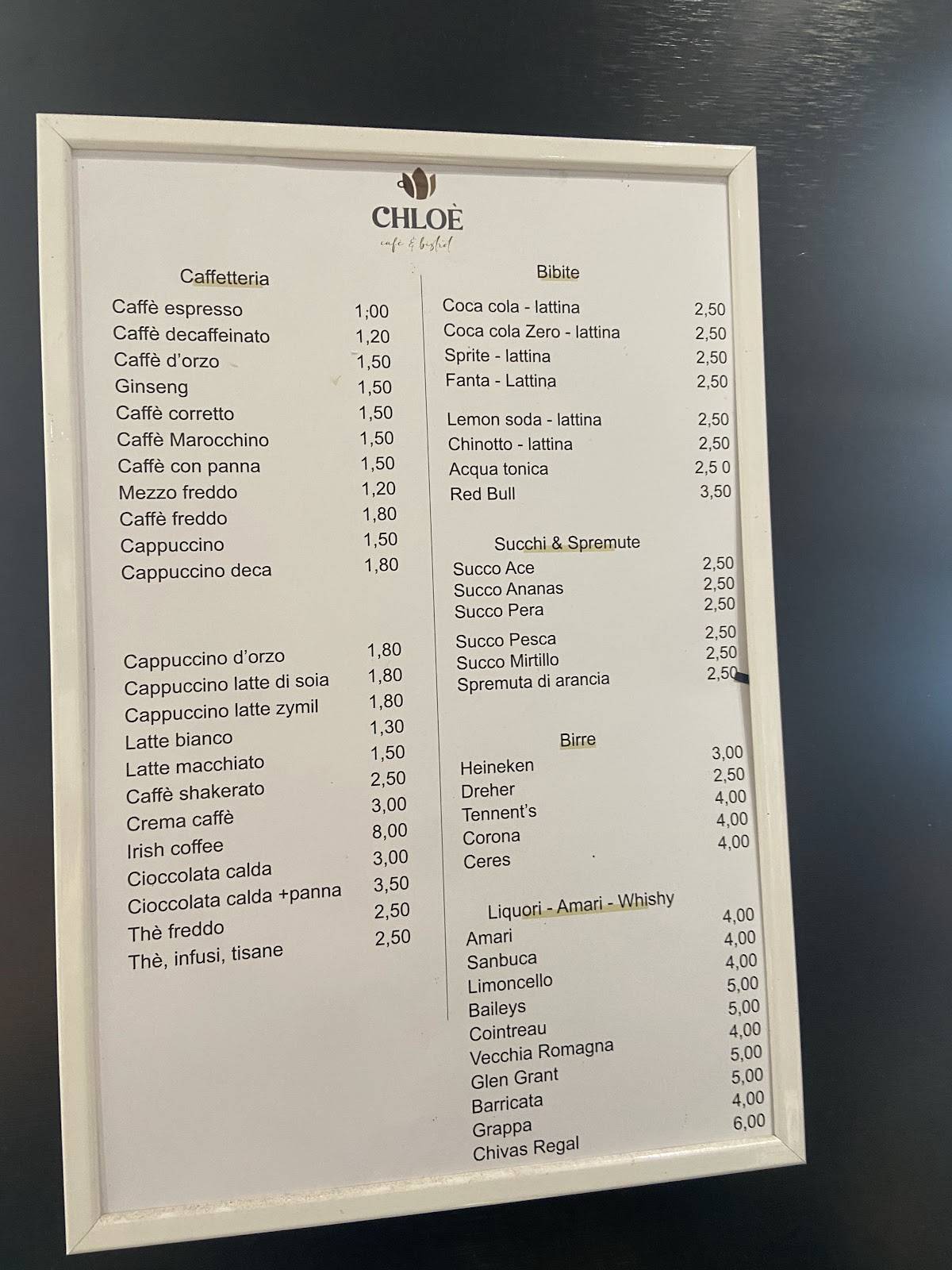Menu da Chloé cafè e bistrot, Augusta