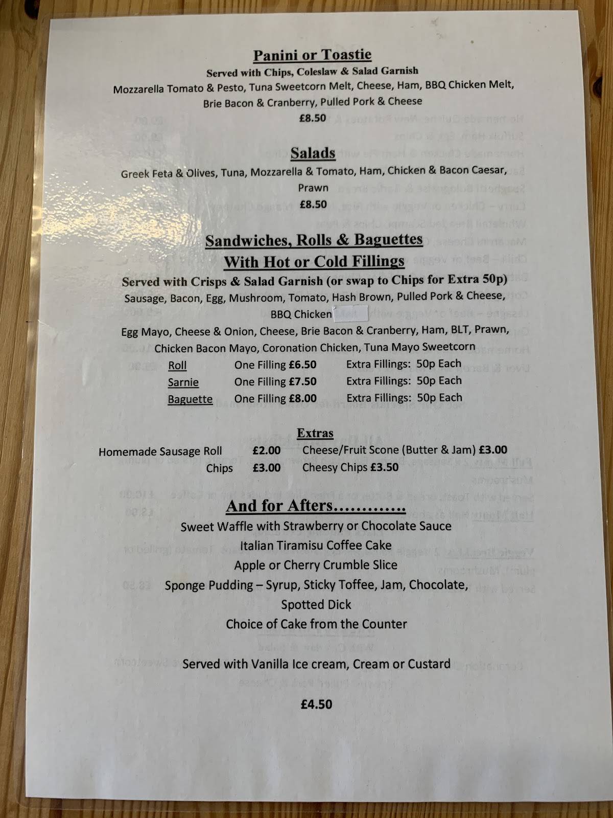 Menu at Chloe's cafe, Manningtree