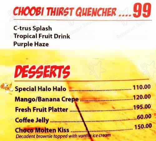 Menu at Choobi Choobi restaurant, Cebu City, 2nd Floor