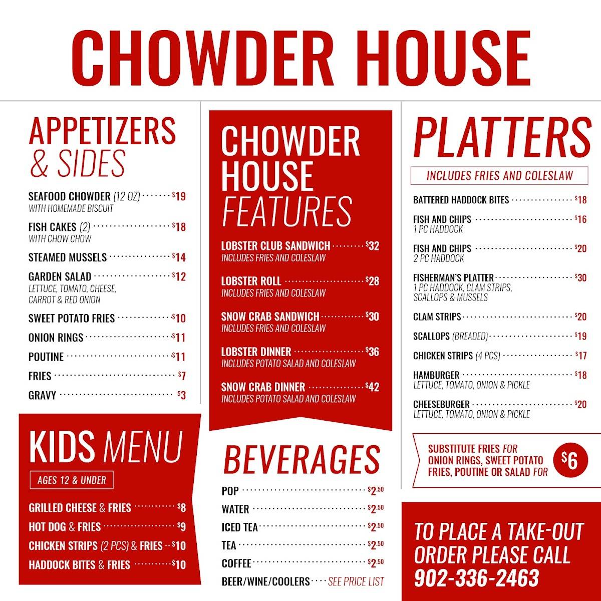 Menu at Chowder House restaurant, Neils Harbour, 90 Lighthouse Rd
