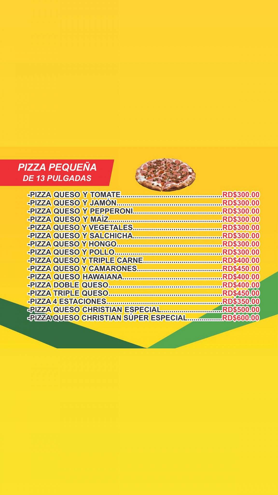 Carta del restaurante Christian Pizza, Dominicana