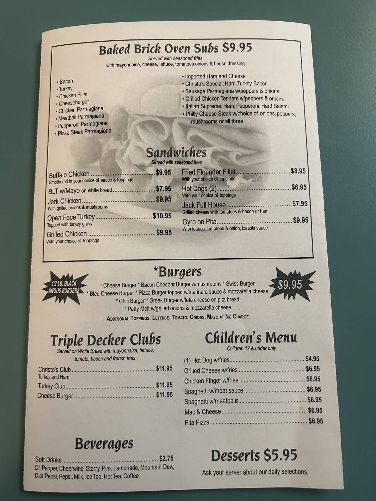 Menu at Christo's Family Restaurant, Concord