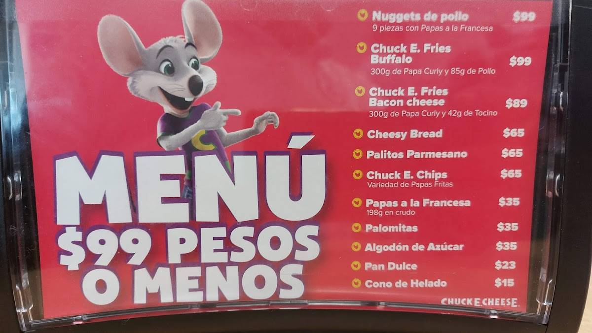 Меню ресторана Chuck E. Cheese Pablo Livas, Гваделупа