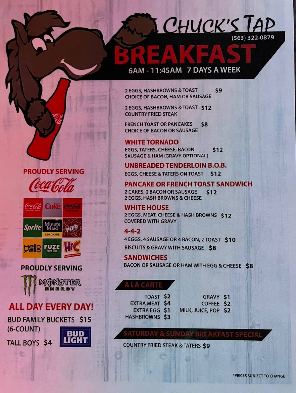 Menu at Chuck's Tap pub & bar, Davenport