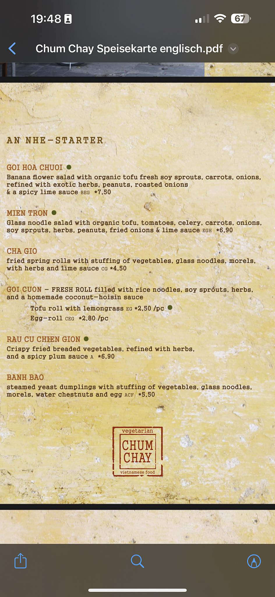 Speisekarte von Chum Chay restaurant, Köln