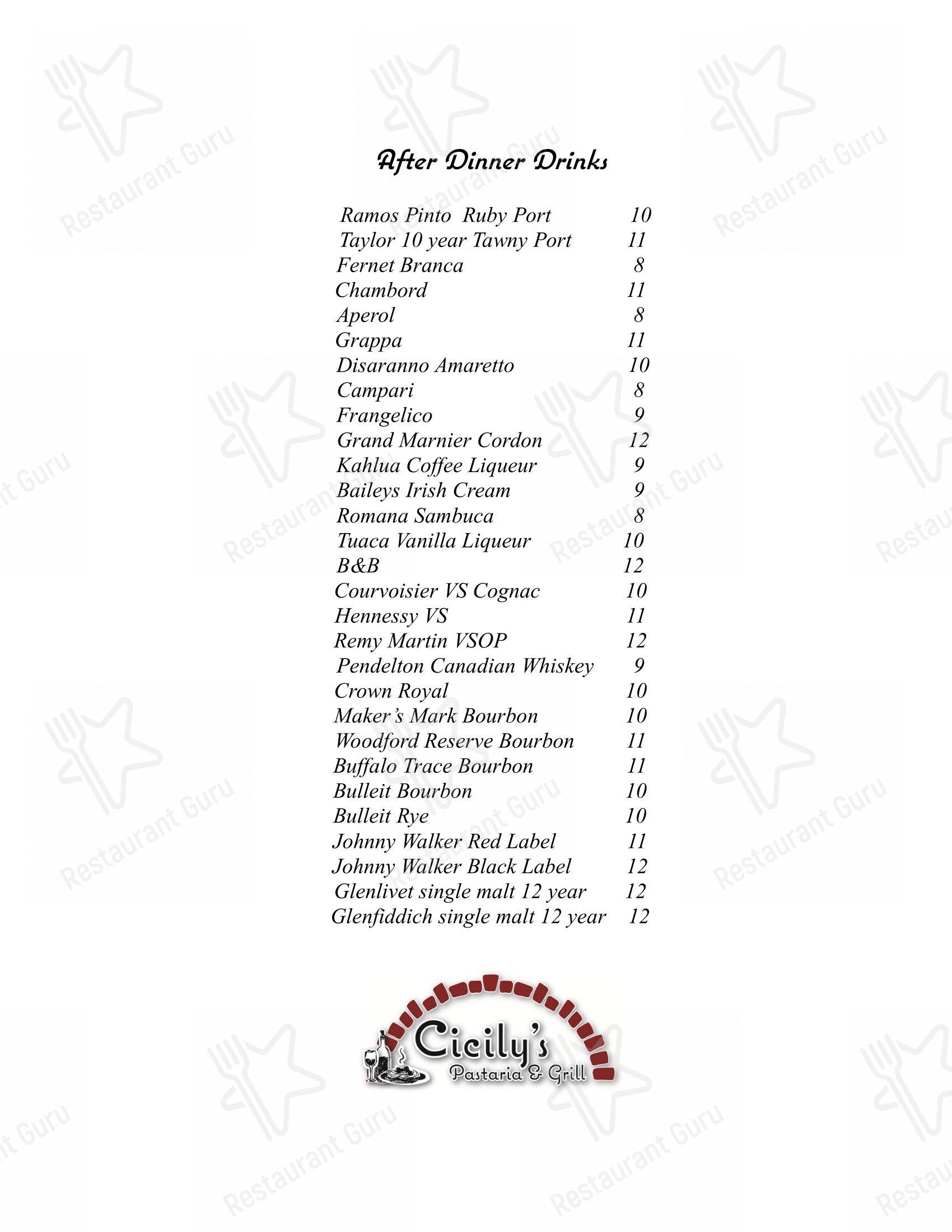 Menu at Cicily's Pastaria & Grill restaurant, Medford