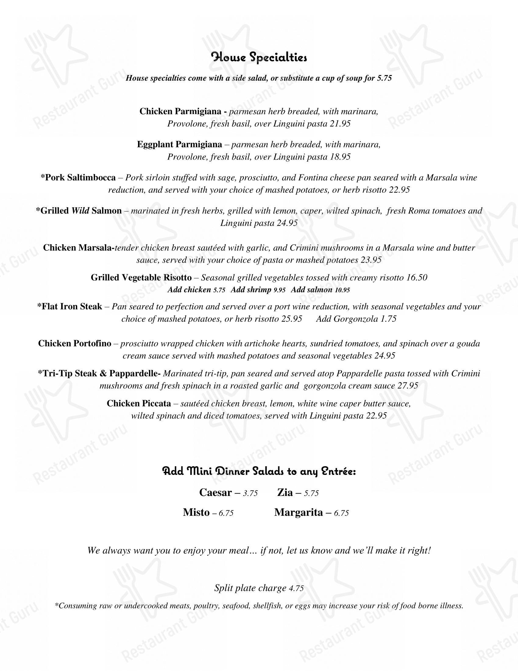 Menu at Cicily's Pastaria & Grill restaurant, Medford