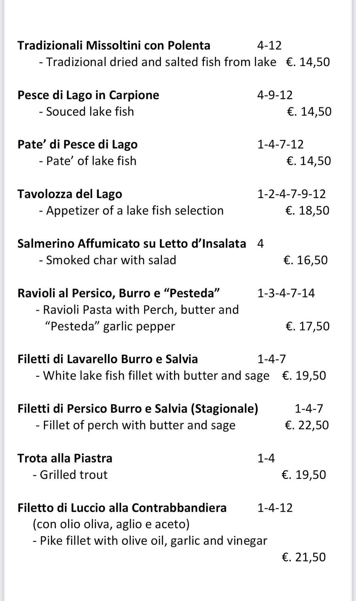 Menu da Il Crotto del Lago pub & bar, Cima