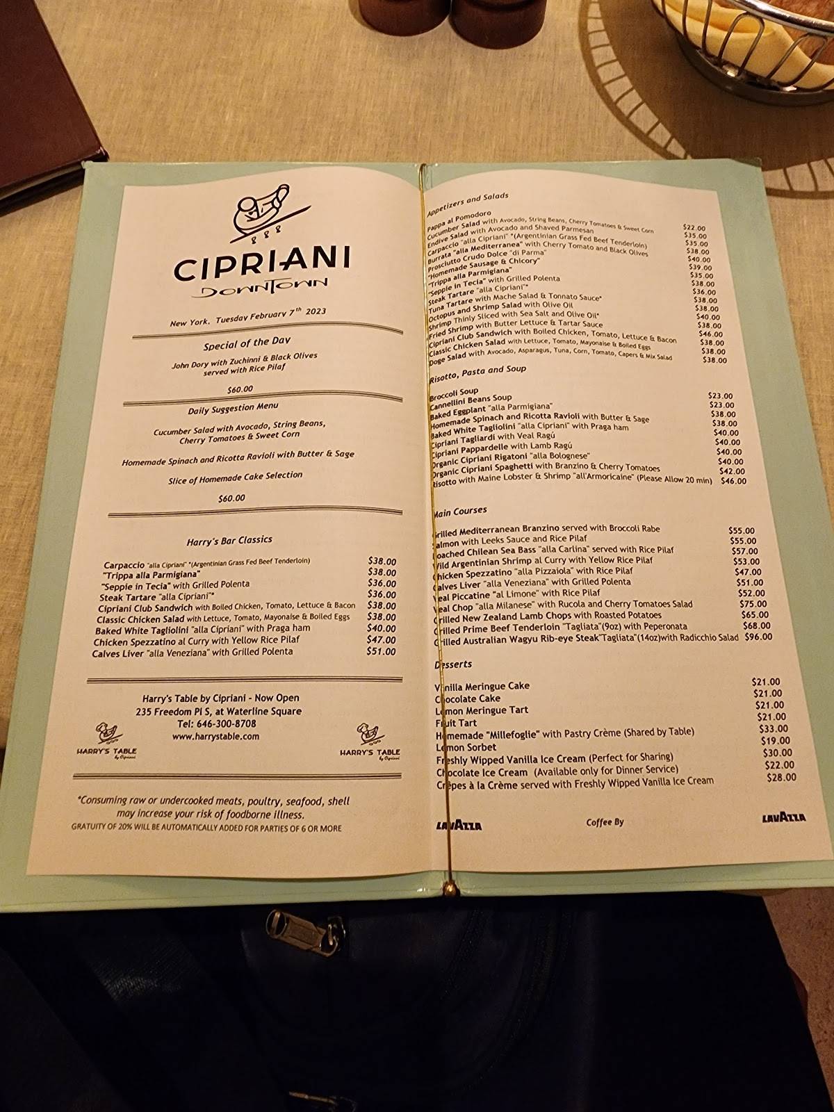 Menu at Cipriani Downtown (New York City) restaurant, New York City ...