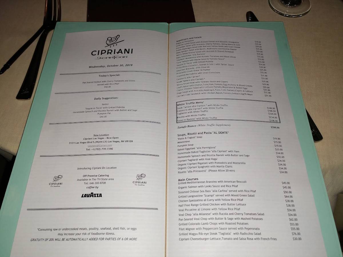 Menu at Cipriani Downtown (New York City) restaurant, New York City ...