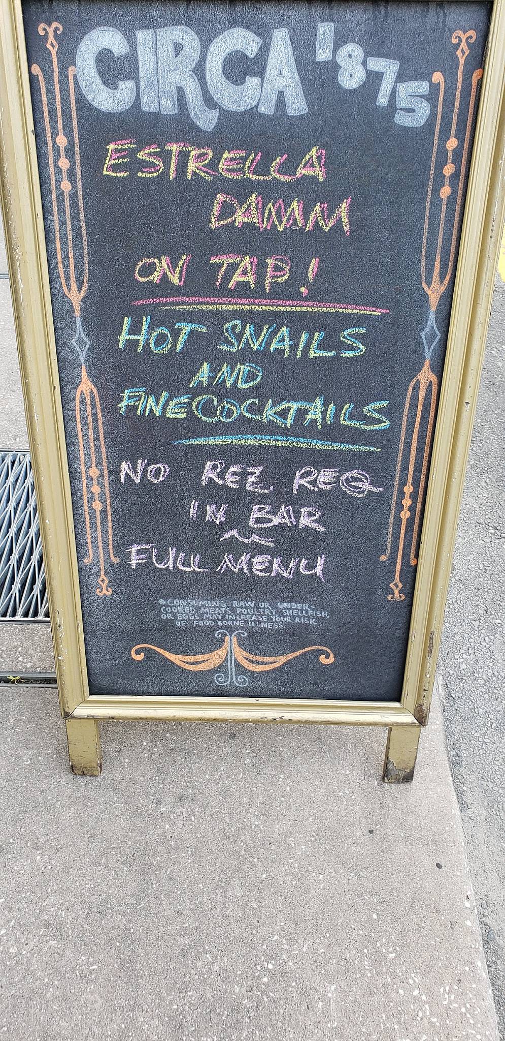 Menu at Circa 1875 pub & bar, Savannah
