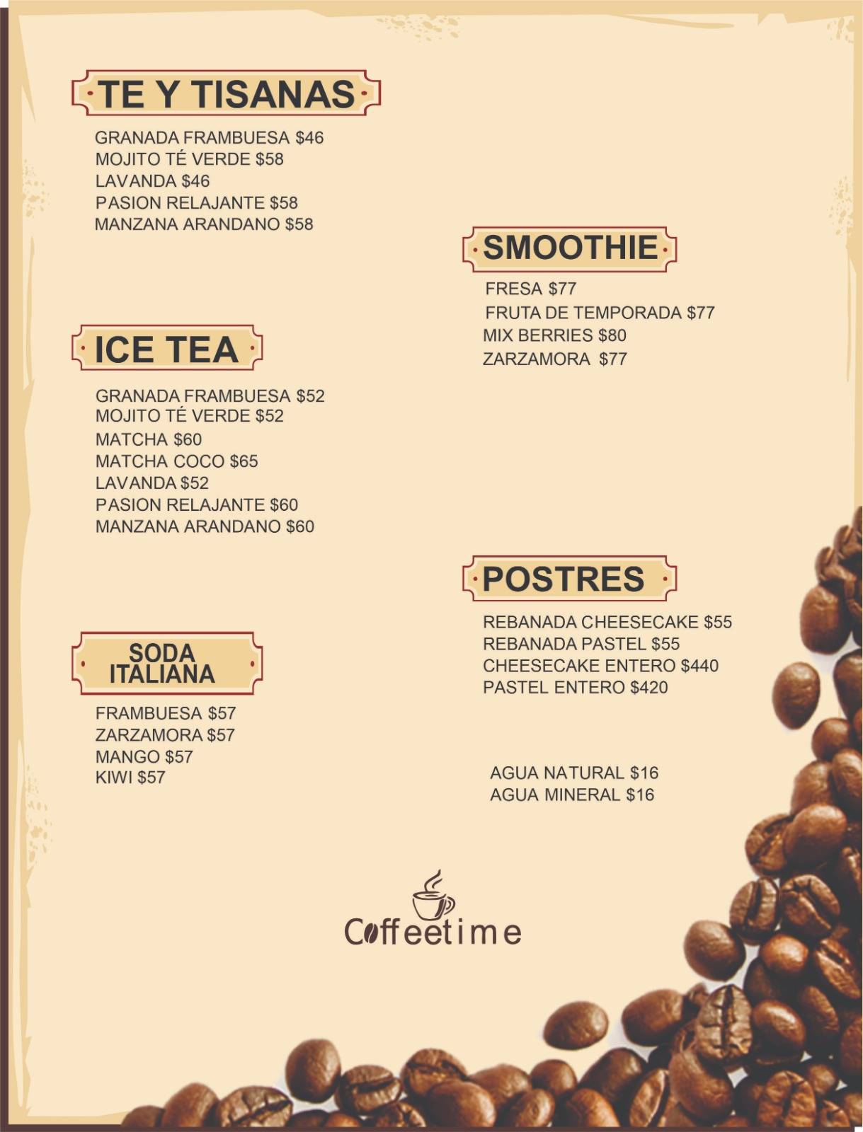Menu at Coffee Time cafe, Ciudad Constitución