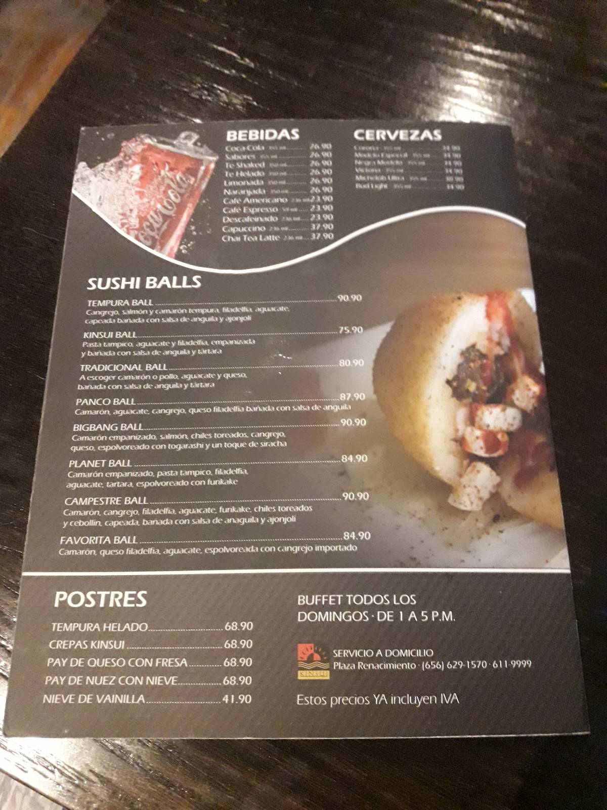 Carta del restaurante Kinsui, Ciudad Juarez, Av. Paseo Triunfo del la ...