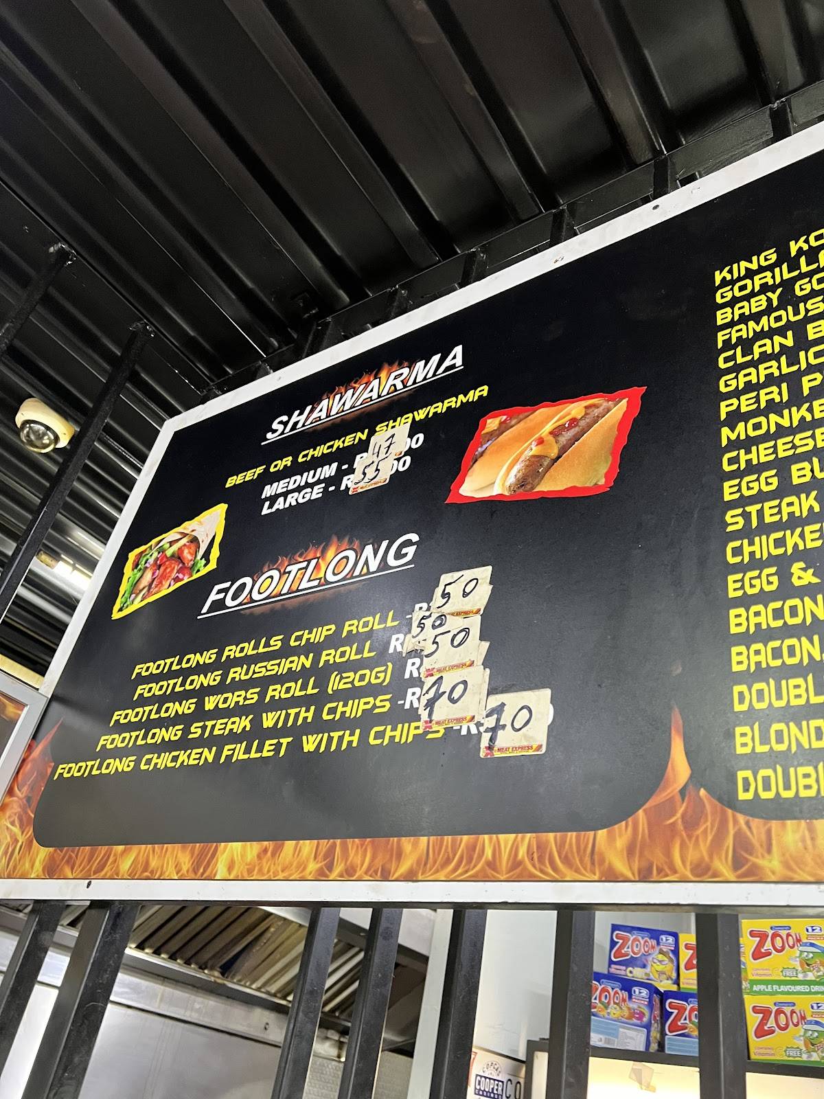 Menu at Clan's Steak Aways restaurant, Johannesburg