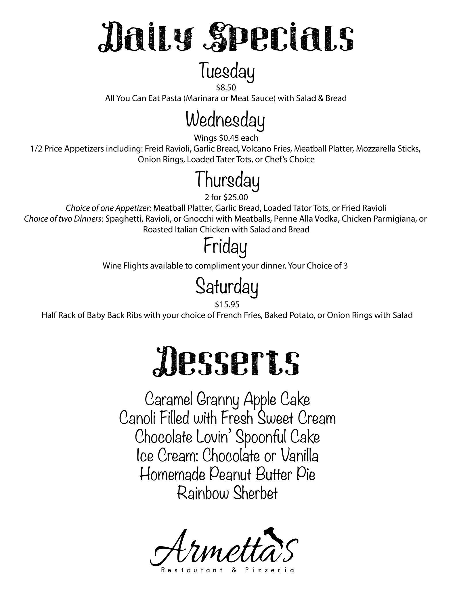 Menu at Armetta's Restaurant & Pizza, Clarks Summit