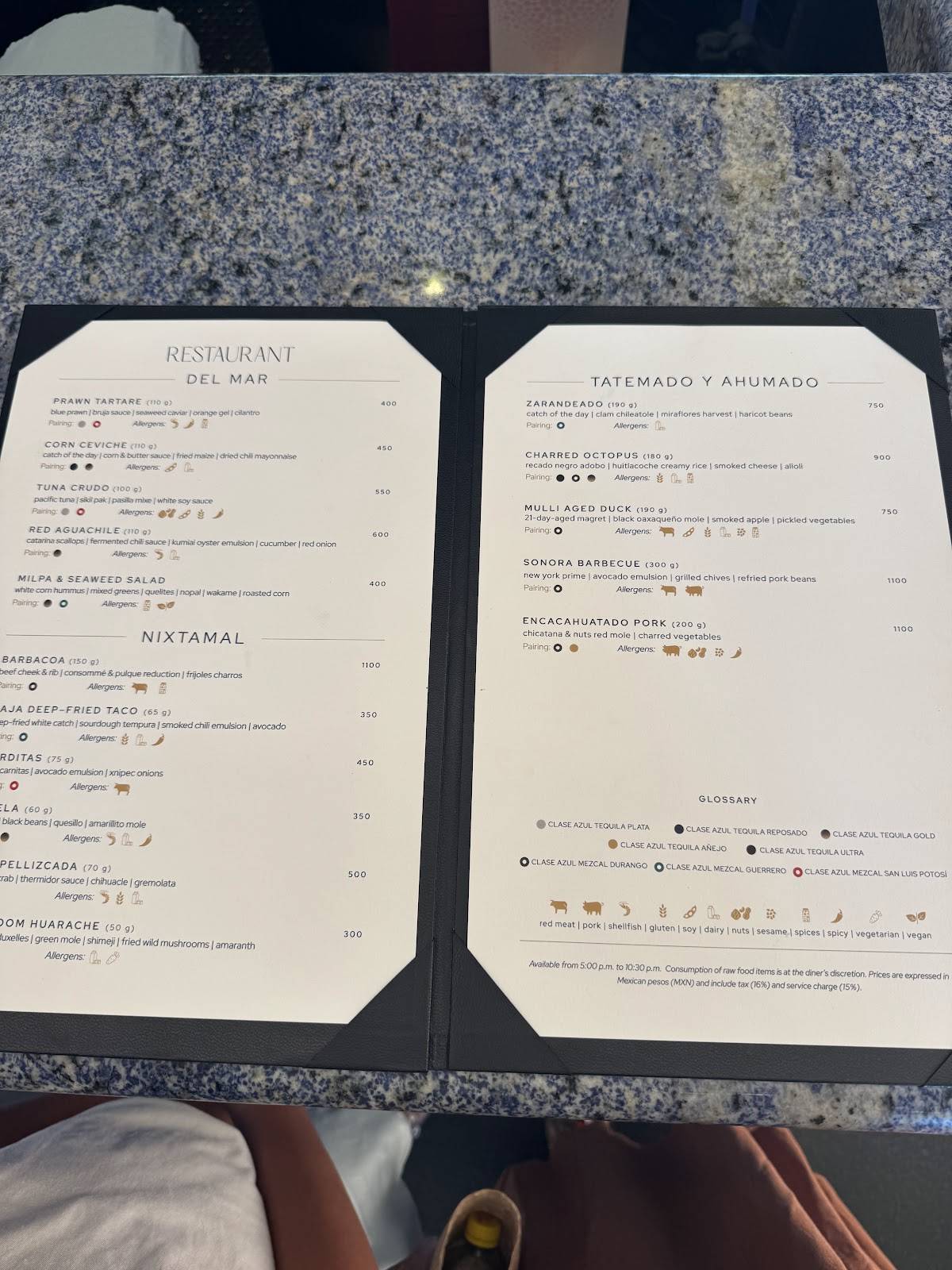 Menu at Clase Azul La Terraza Los Cabos restaurant, San José del Cabo