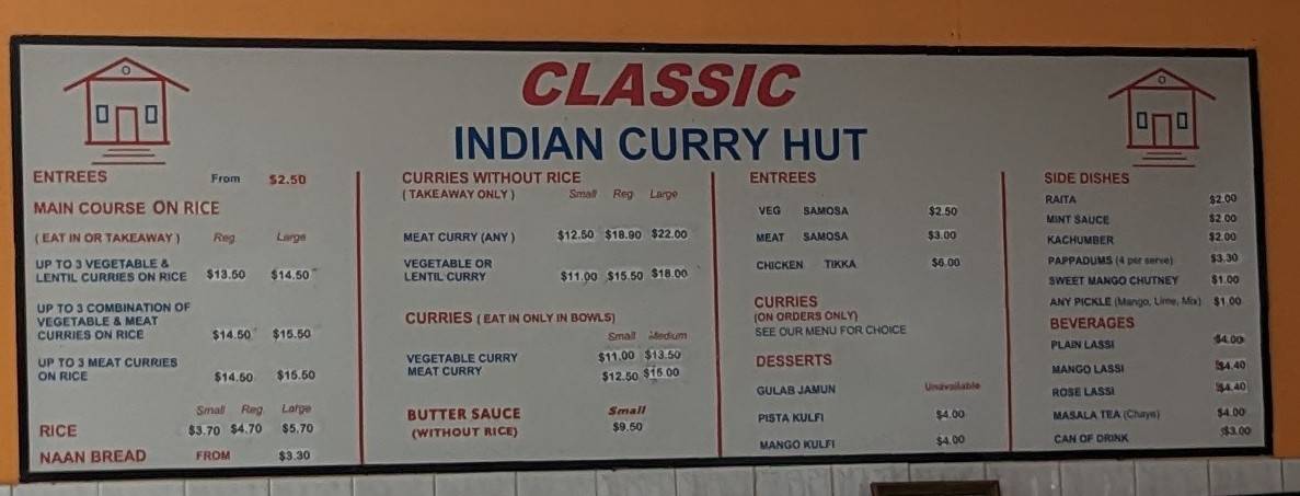 Menu at Classic Indian Curry Hut restaurant, Windsor