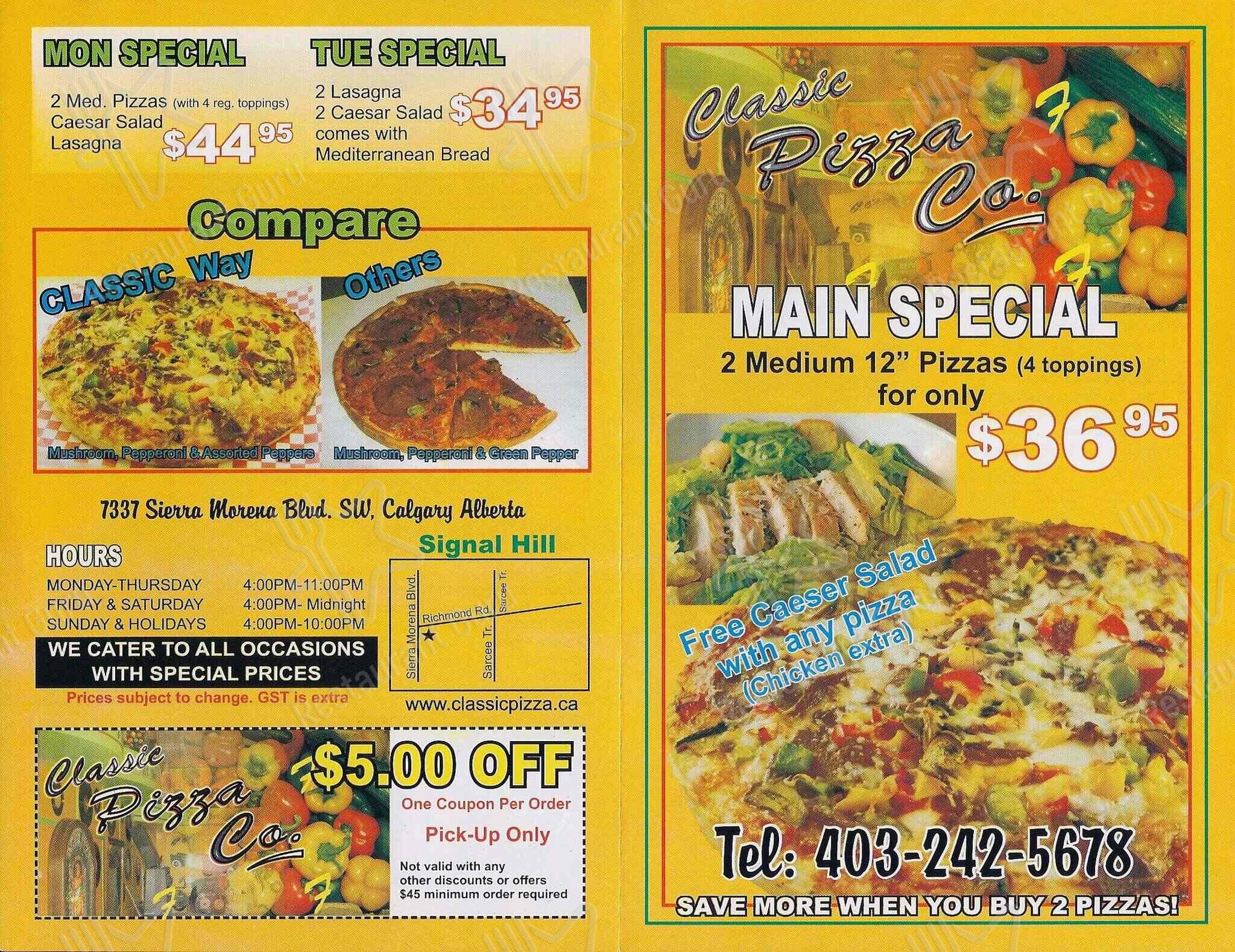 Menu at Classic Pizza Co pizzeria, Calgary