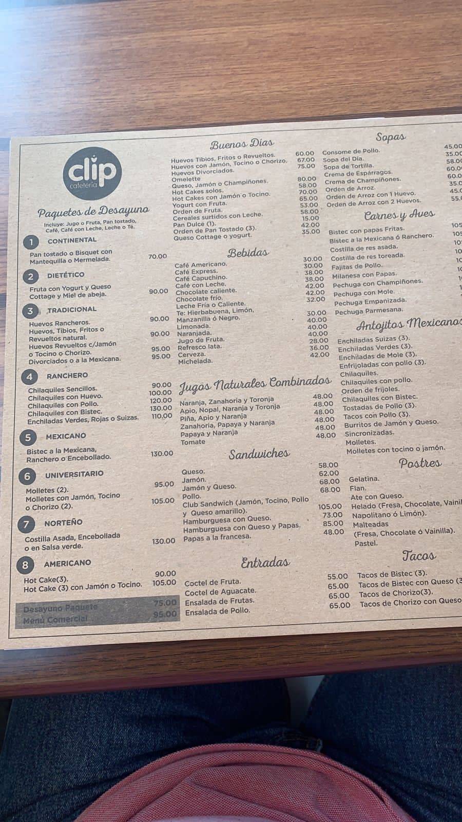 Menu at Clip restaurant, Mexico City, Félix Cuevas 216