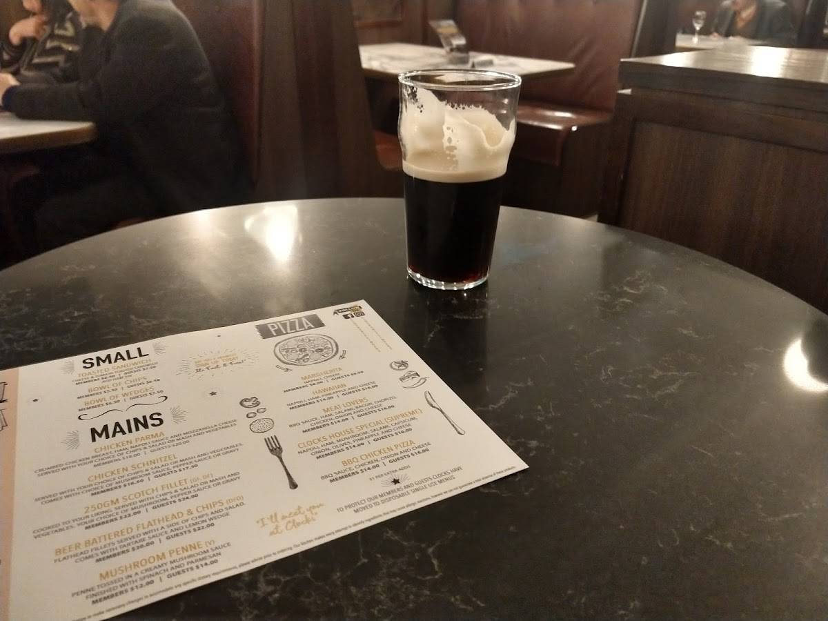 Menu at Clocks at Flinders pub & bar, Melbourne
