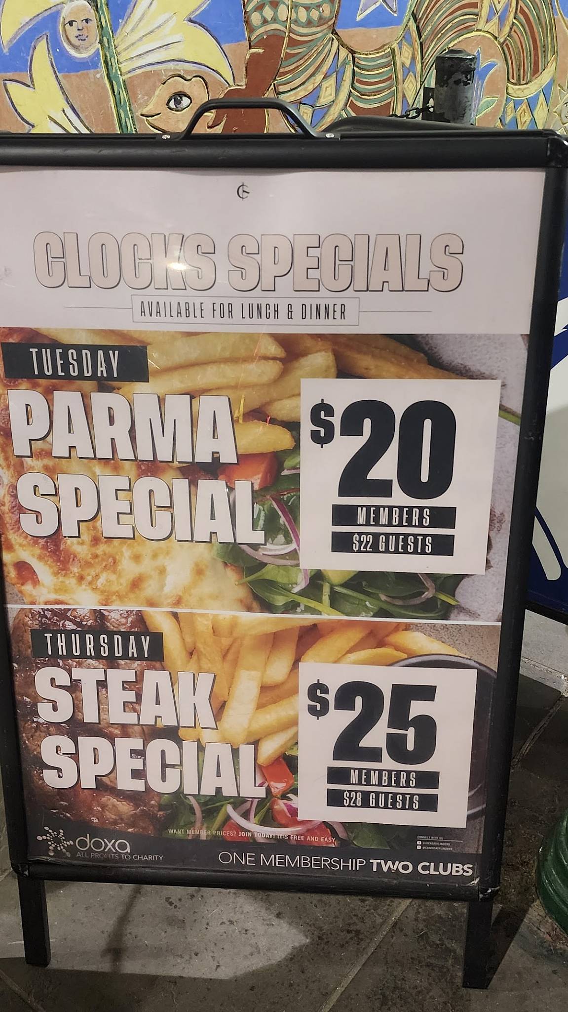 Menu at Clocks at Flinders pub & bar, Melbourne