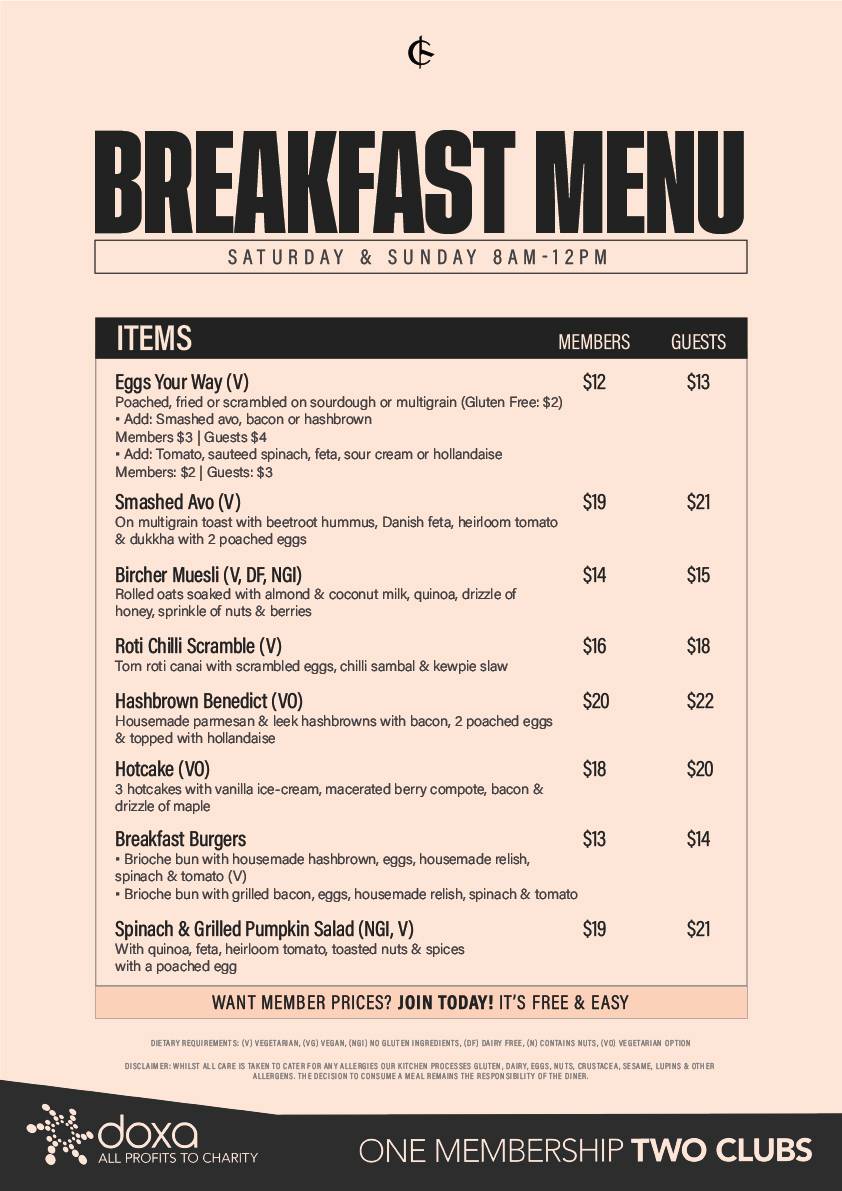 Menu at Clocks at Flinders pub & bar, Melbourne