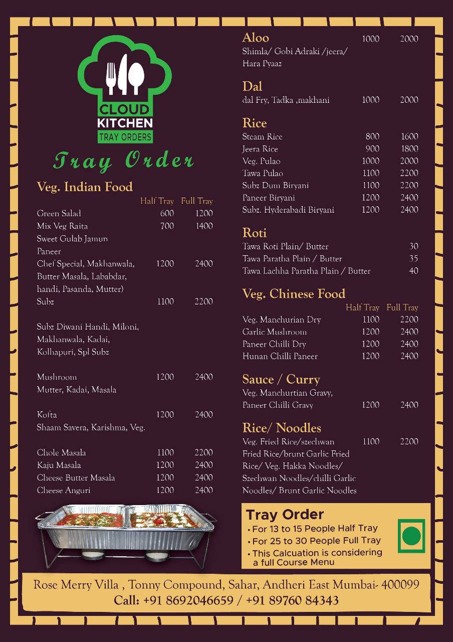 Menu at Cloud Kitchen, Mumbai