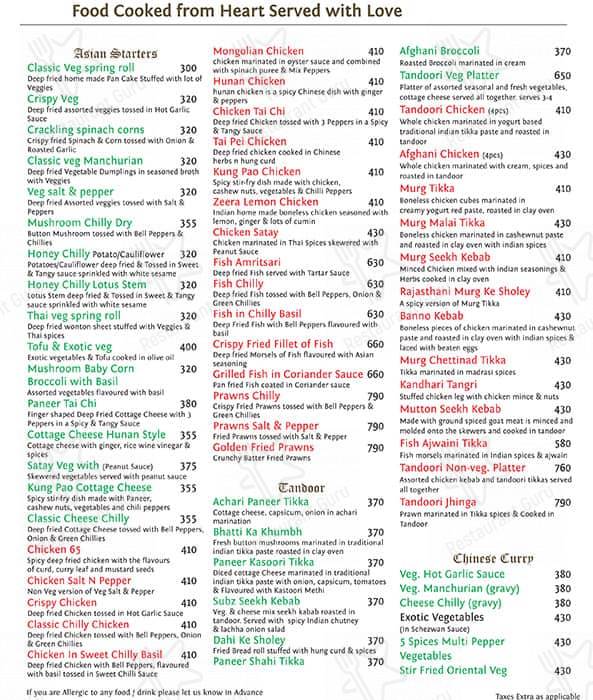 Menu at Pyramid Panipat, Chandigarh, 310 - A