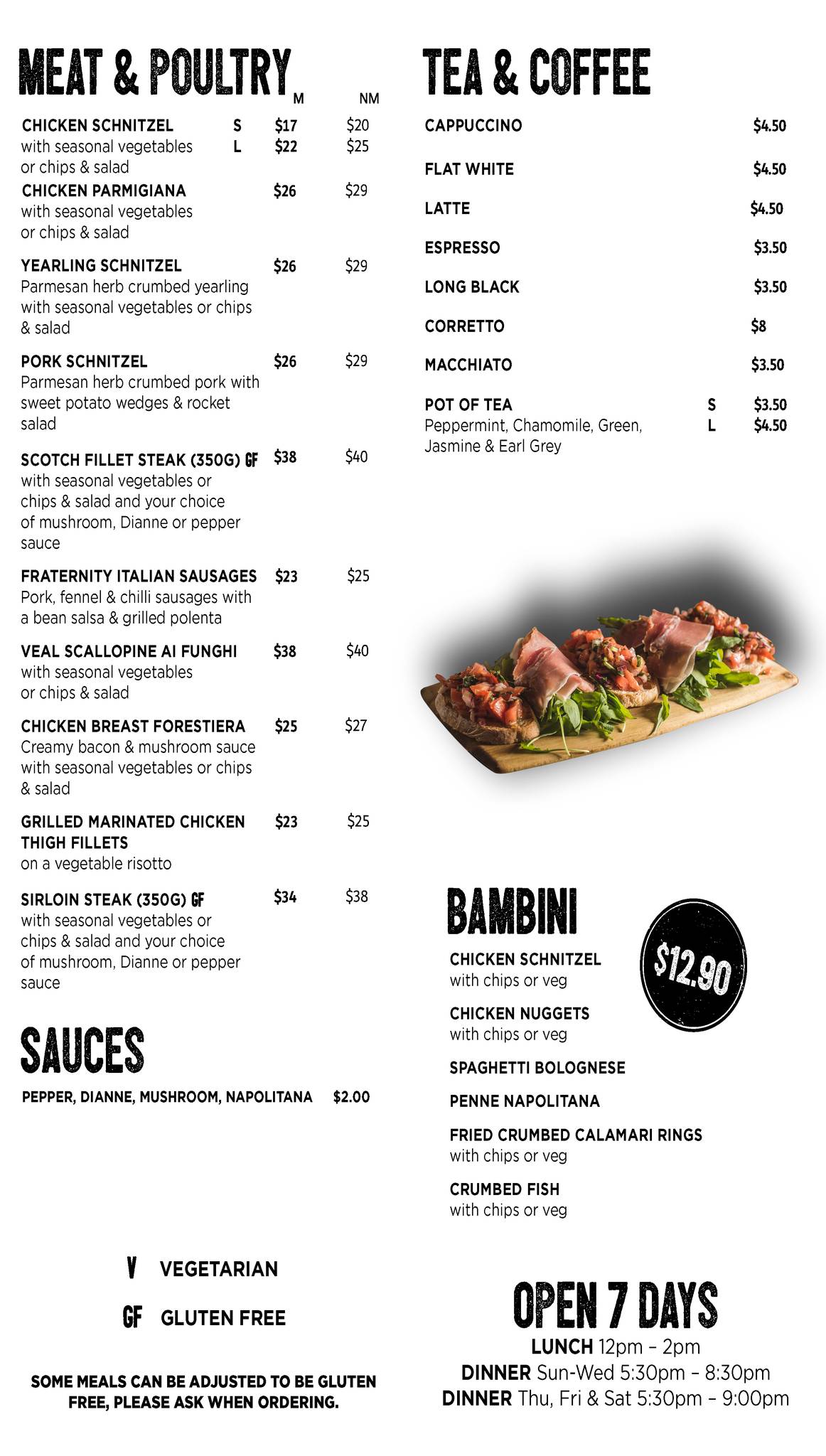 Menu at The Fraternity Club, Fairy Meadow