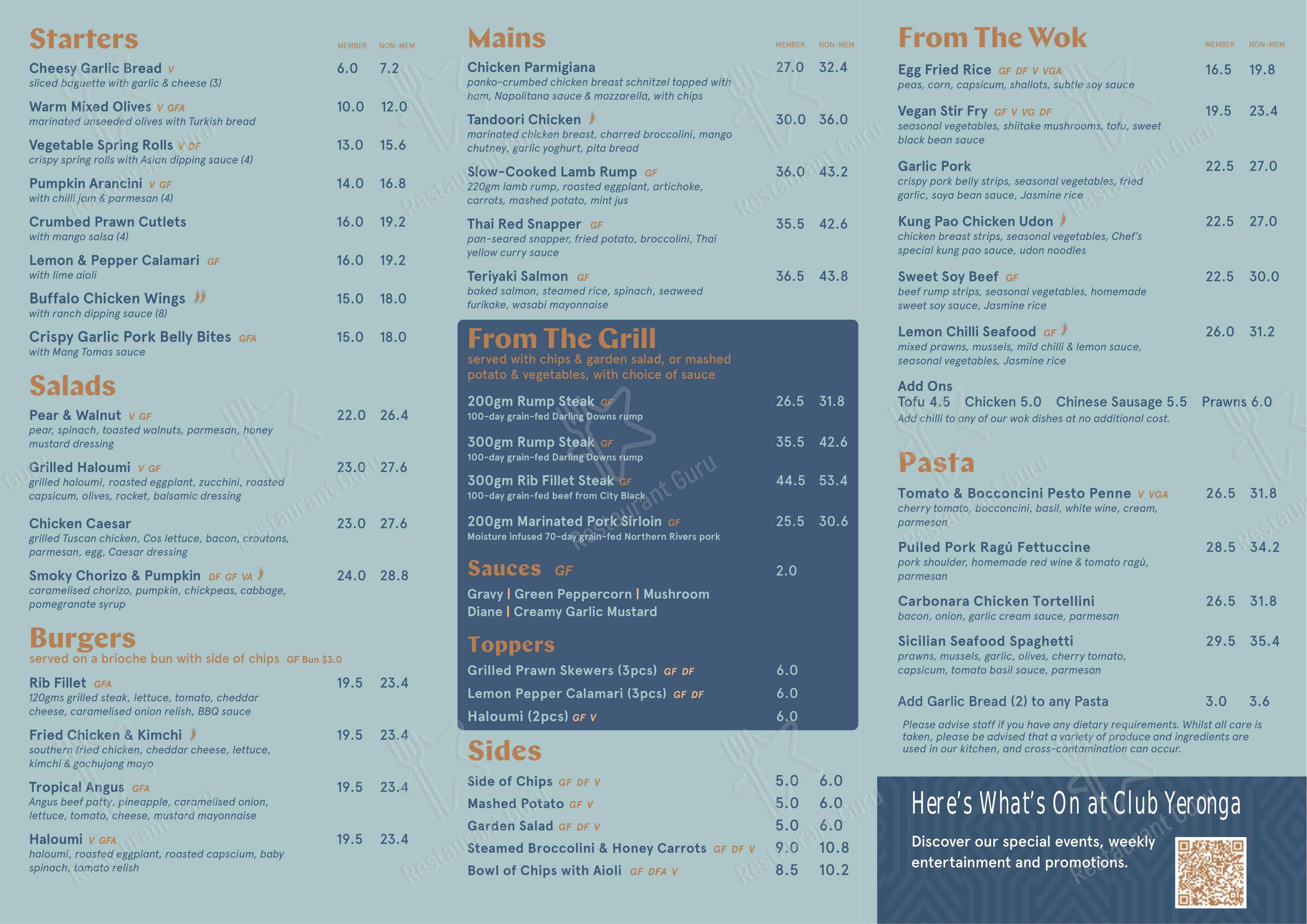 Menu at Club Yeronga, Yeronga, 391 Fairfield Rd