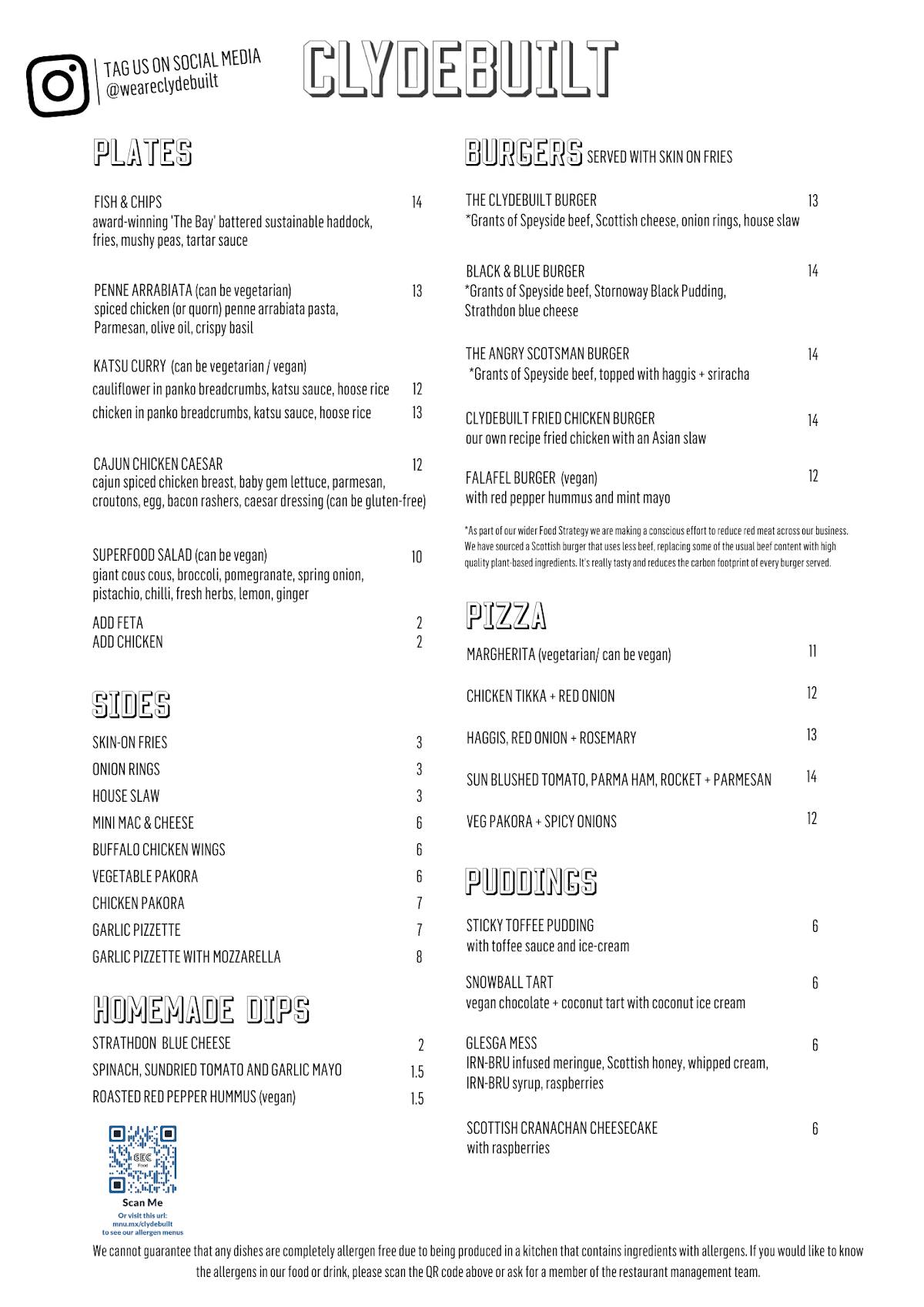Menu at Clydebuilt Bar & Kitchen, Glasgow