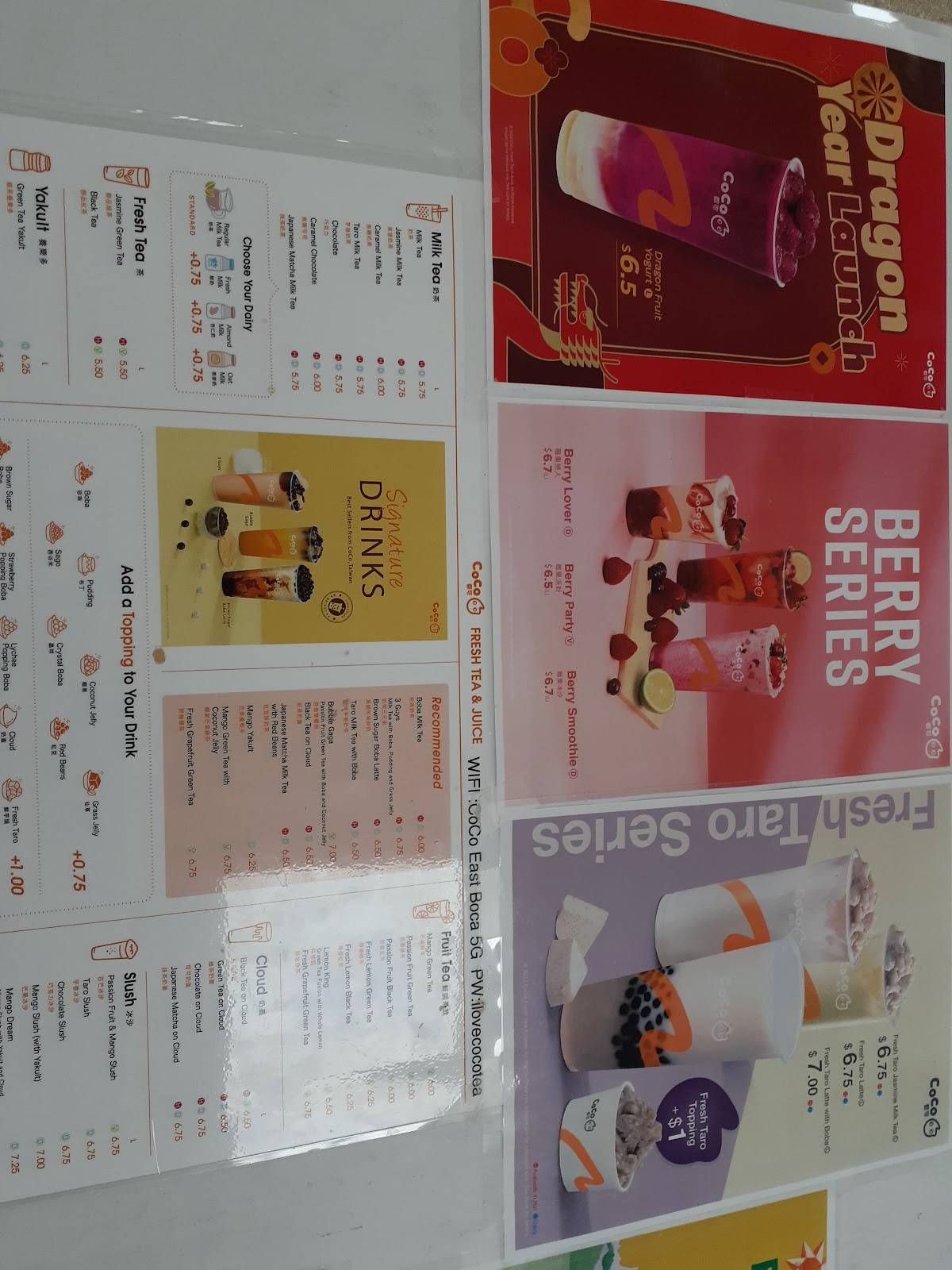 Menu at CoCo Bubble Tea pub & bar, Boca Raton