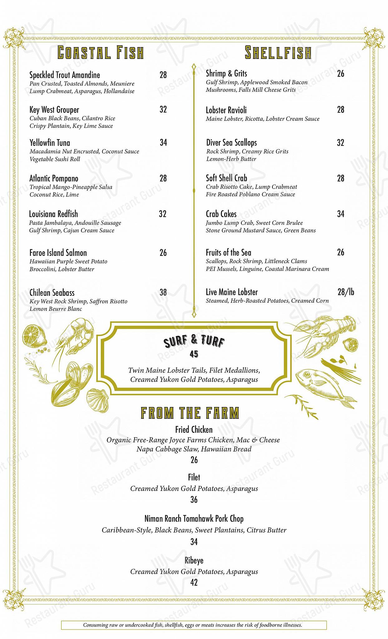 Menu at Coastal Fish Company restaurant, Memphis