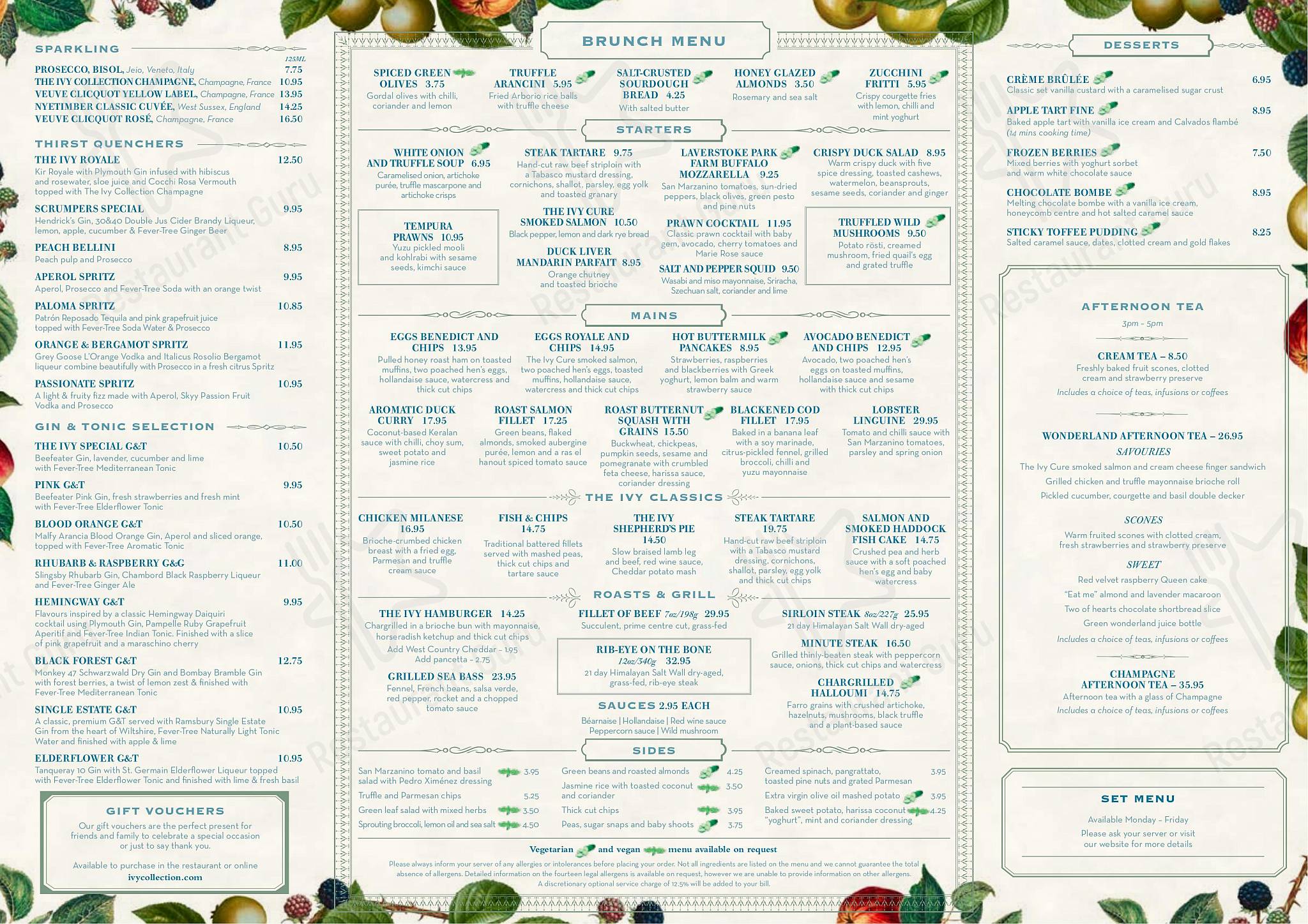 Menu at The Ivy Cobham Garden restaurant, Cobham