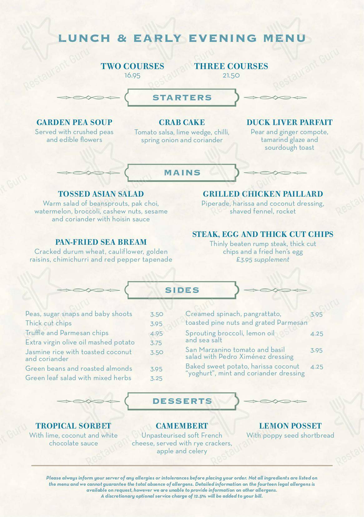 Menu at The Ivy Cobham Garden restaurant, Cobham