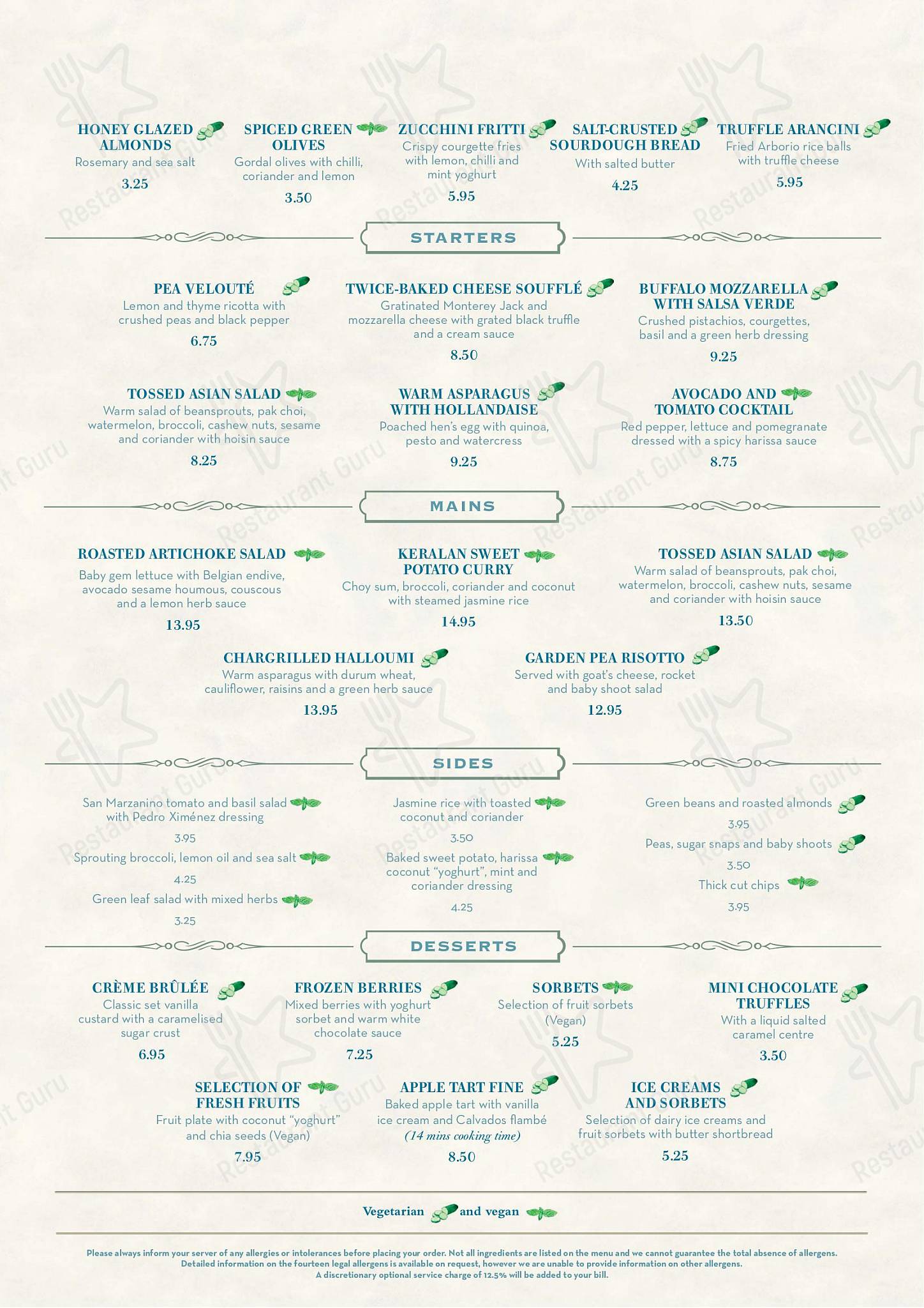 Menu at The Ivy Cobham Garden restaurant, Cobham