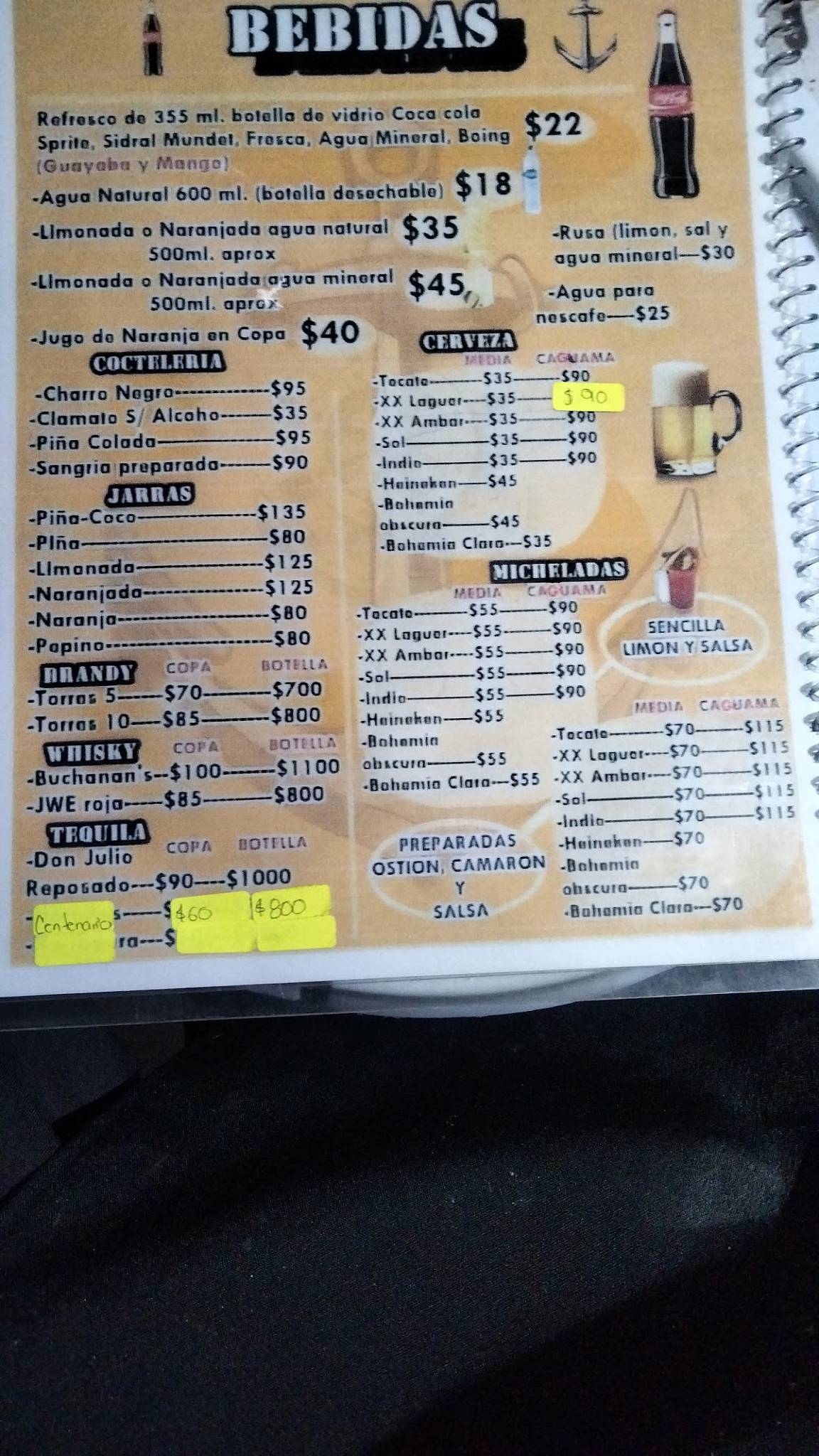 Menu at Cocteles y Mariscos El Pacífico CT restaurant, Calpulalpan