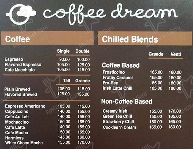 Menu at Coffee Dream cafe, Mandaue City, 6014 Mandaue City