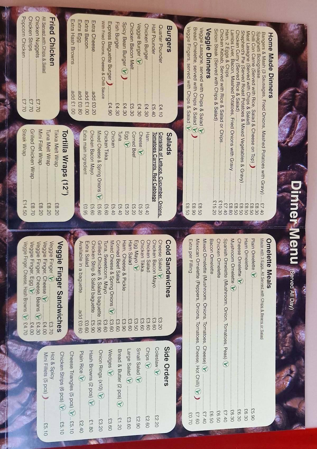Menu at Coffee Express cafe, Wolverhampton