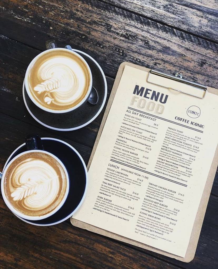 Menu at Coffee Iconic cafe, Brisbane City