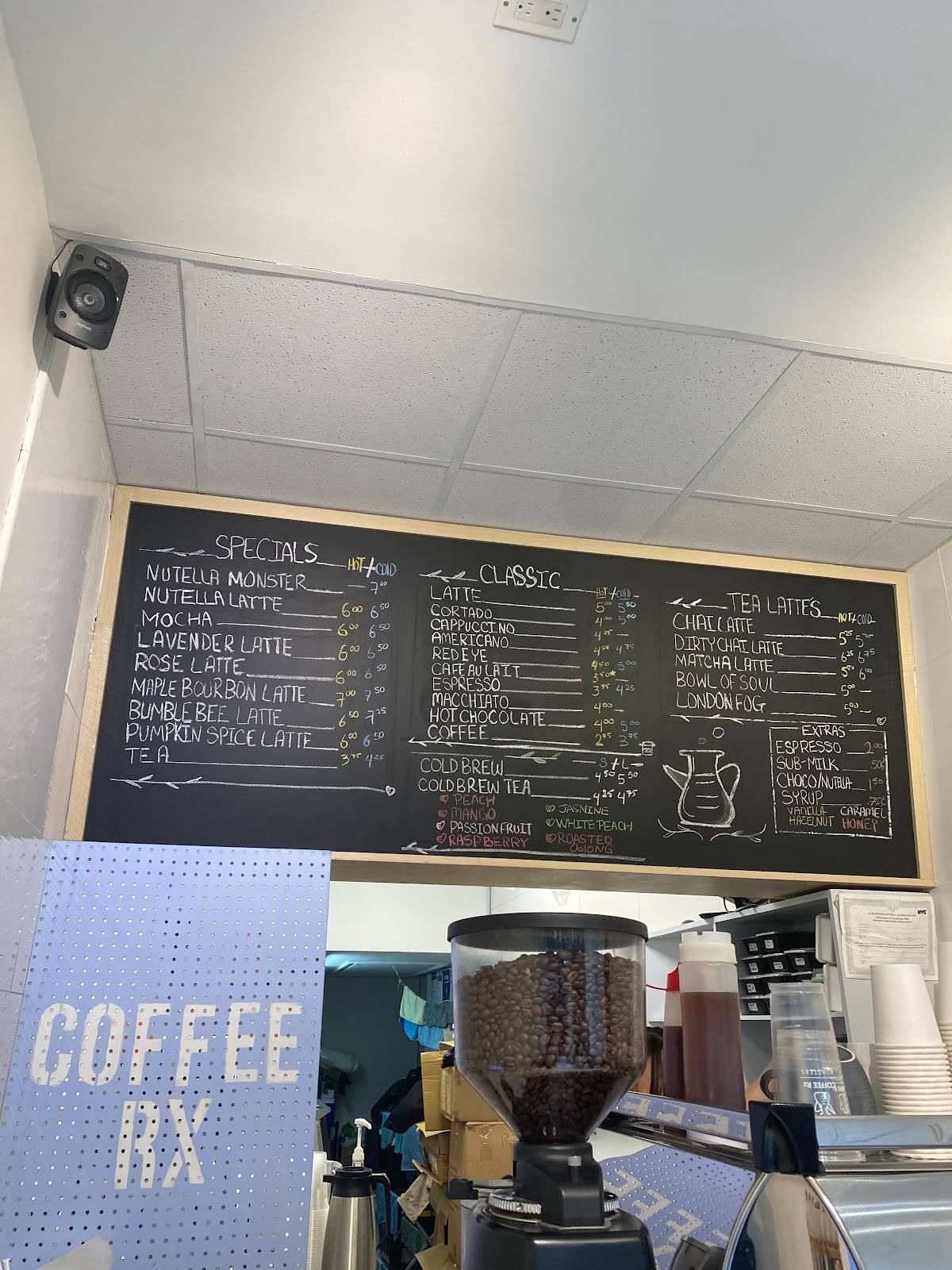 Menu at Coffee Rx, New York City, 123 W 3rd St Store West
