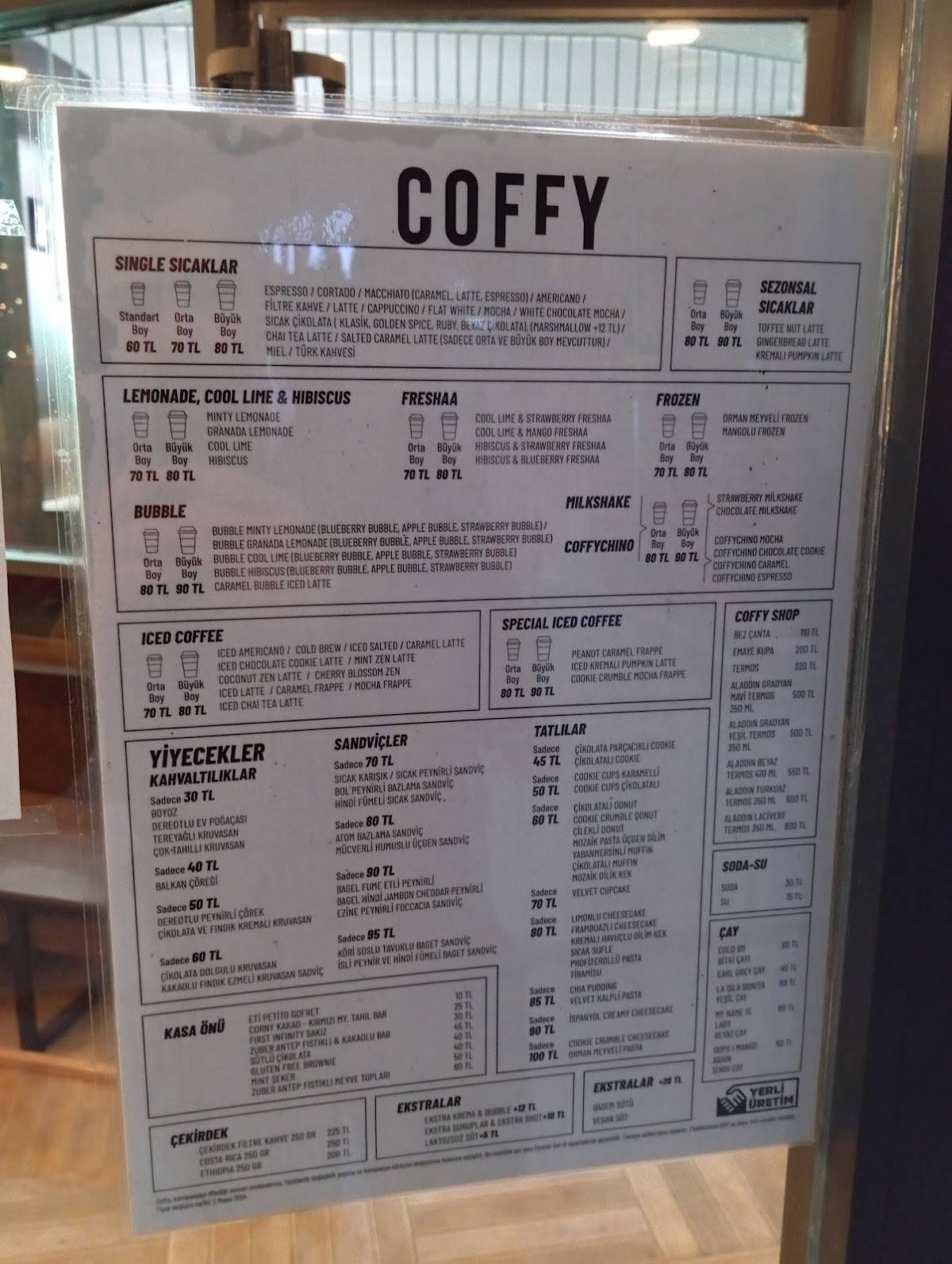 Menu at Coffy Metropark, Istanbul