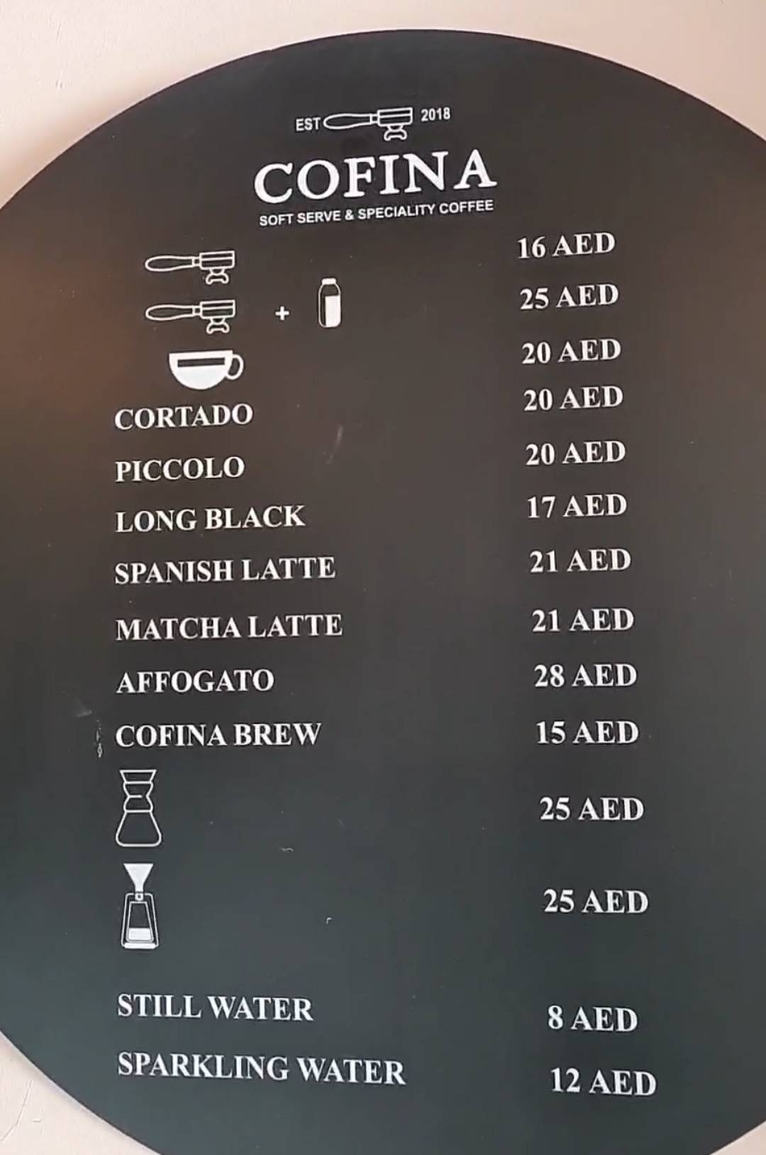 Menu at Cofina Specialty Coffee Shop cafe, Sharjah