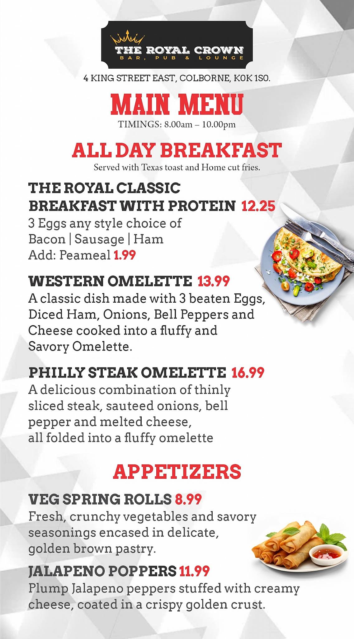 Menu at The Royal Crown Pub & Grill, Colborne
