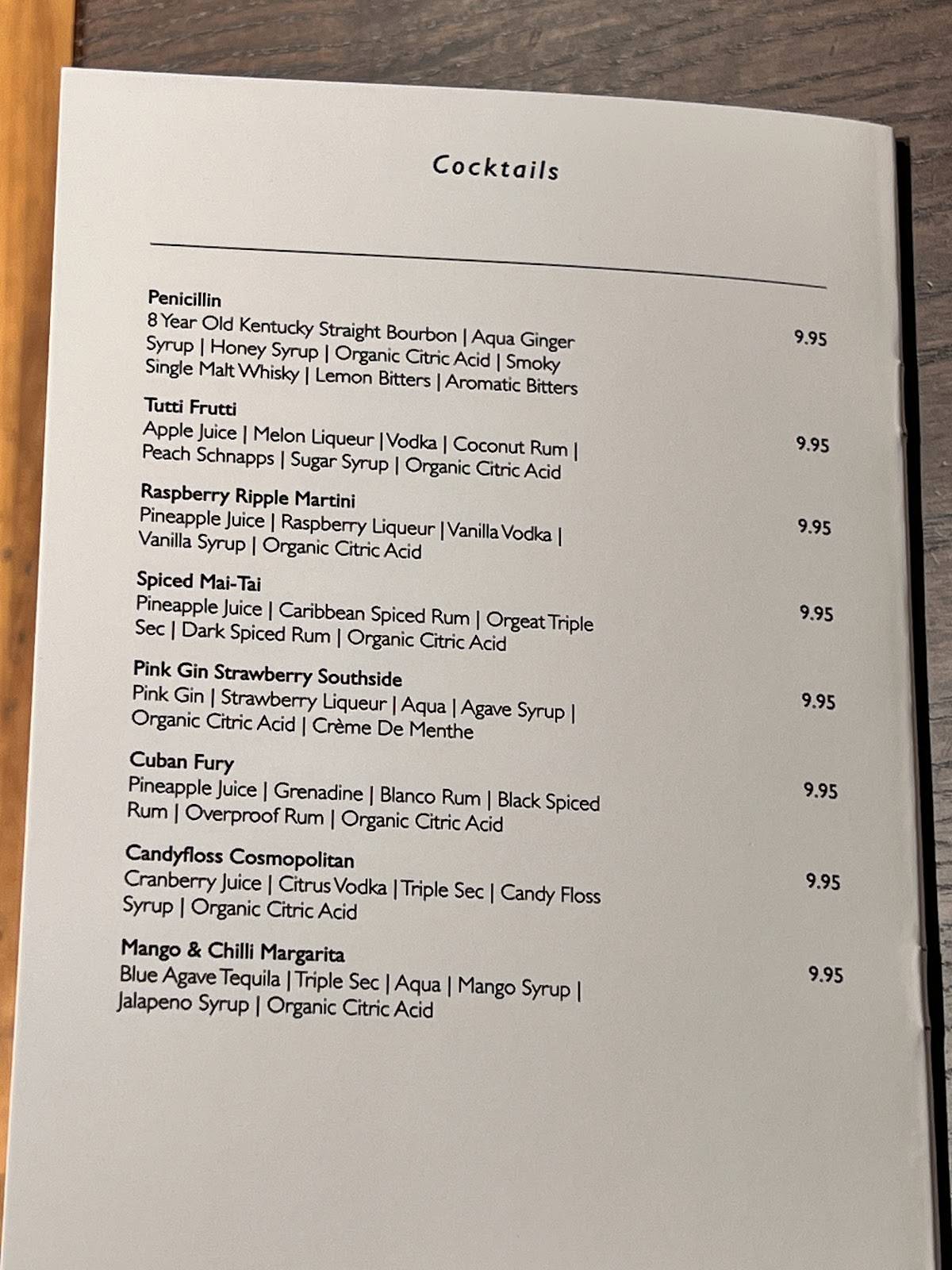 Menu at Collage Restaurant at Radisson Blu, Birmingham